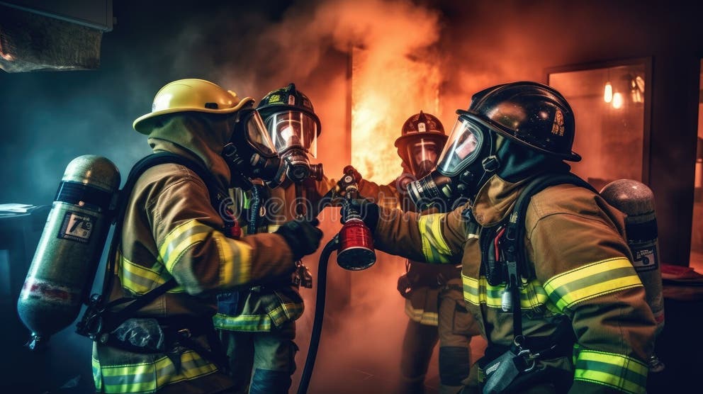 Generative AI Firefighter Teamwork Stock Illustration - Illustration of ...
