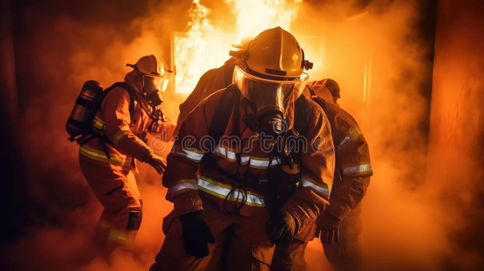 Generative AI Firefighter Teamwork Stock Illustration - Illustration of ...