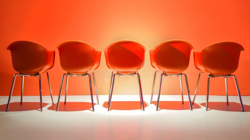Generative AI Five Orange Chairs Business Concept. Stock Image - Image ...