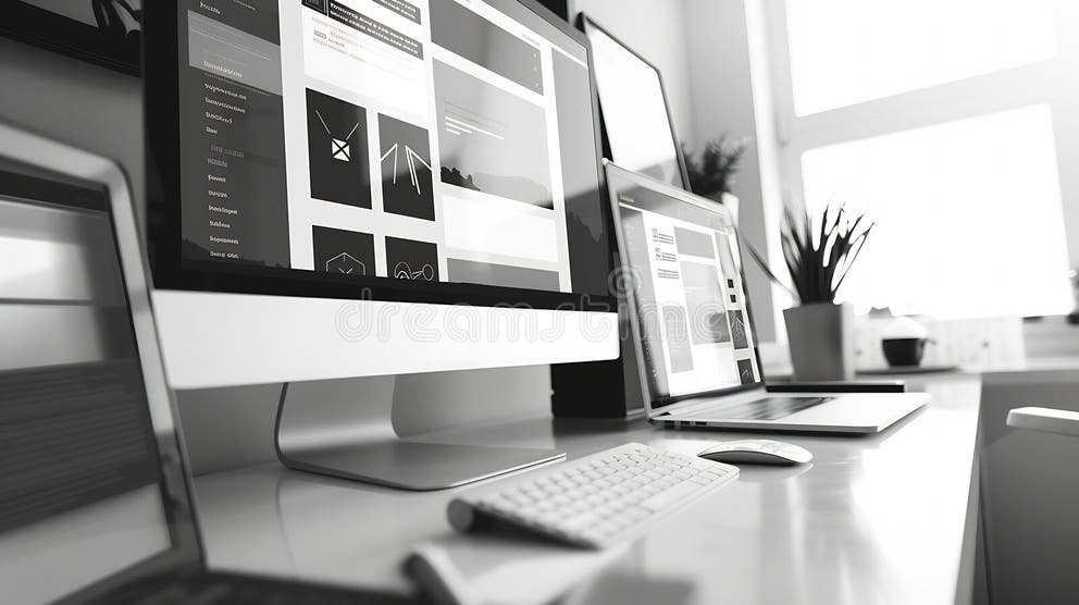 Generative AI Flat Black and White Web Design Studio Page Layout on ...