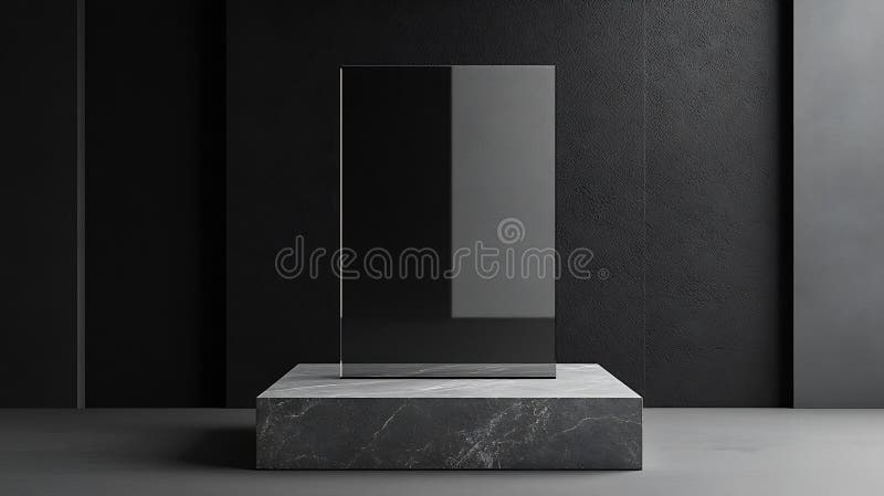 Generative AI Flat Stone Pedestal and Rectangular Glass Black and White ...