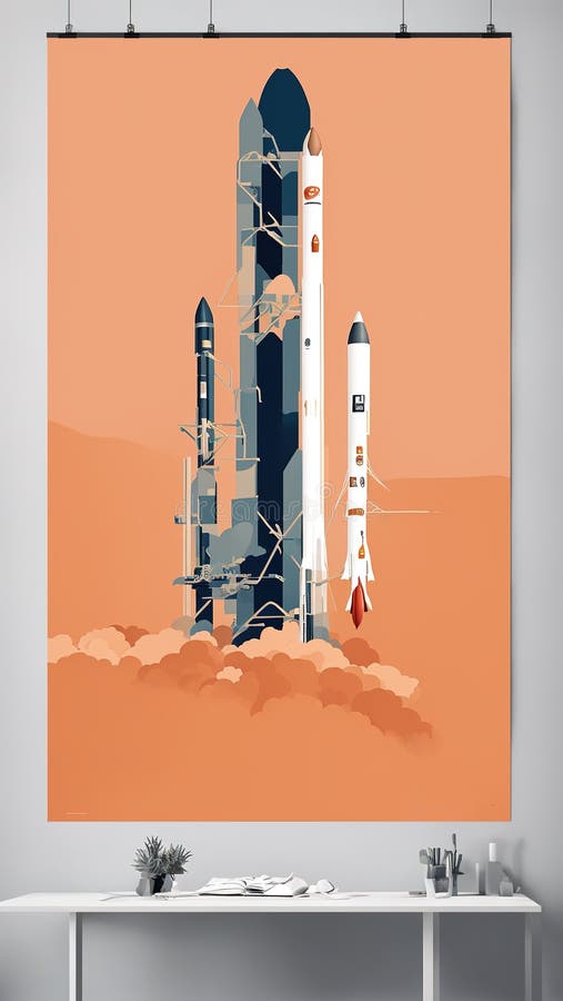 Generative AI, Flat Style Rocket Launch Poster Stock Illustration ...