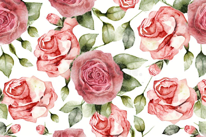 Generative AI.Floral Pattern with Roses, Pastel Watercolor Illustration ...