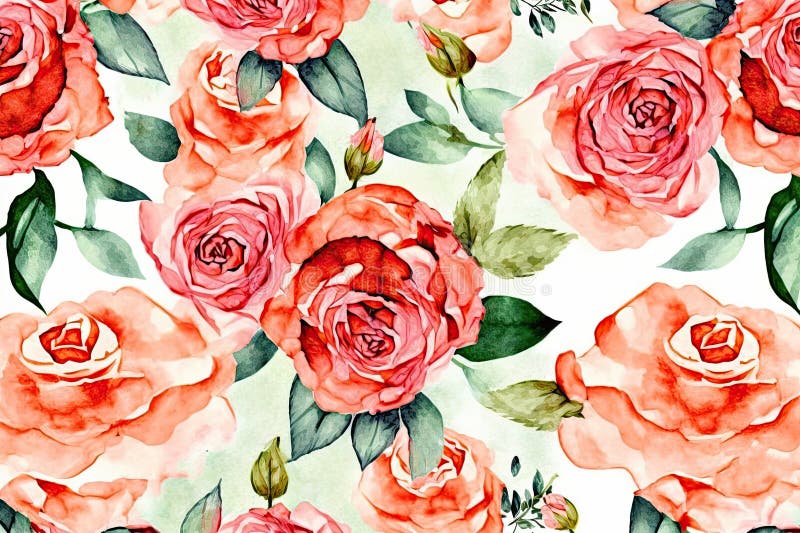 Generative AI.Floral Pattern with Roses, Pastel Watercolor Illustration ...
