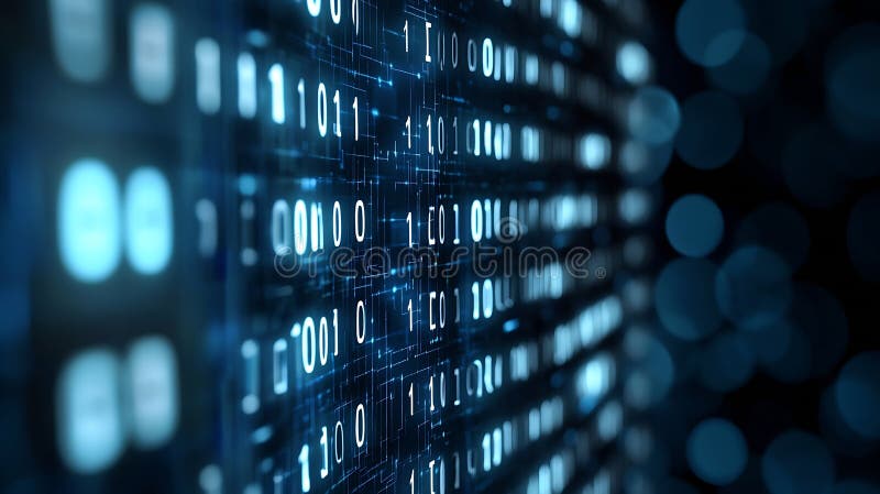 Generative Ai Flow Of Binary Code Displayed Through An Illuminated Digital Screen Representing