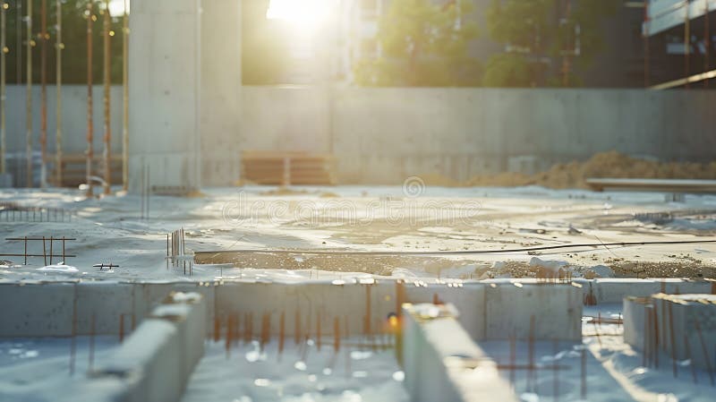 Generative AI Foundation Layout in a Construction Site Marked in White ...