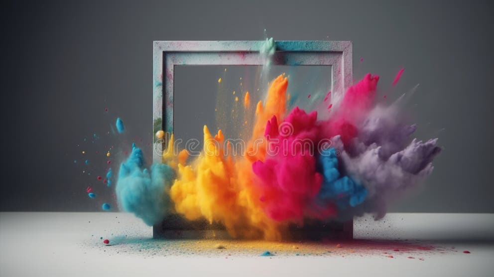 Generative AI, Frame with Colorful Holi Powder Paint Explosion ...