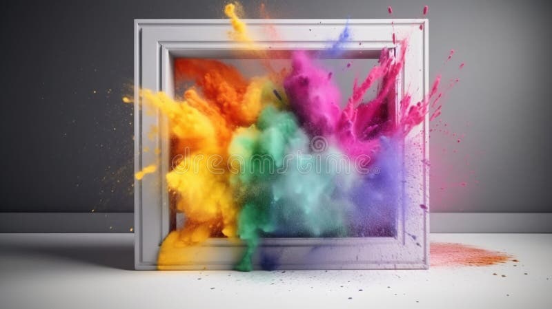 Generative AI, Frame with Colorful Holi Powder Paint Explosion ...