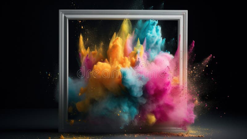 Generative AI, Frame with Colorful Holi Powder Paint Explosion ...