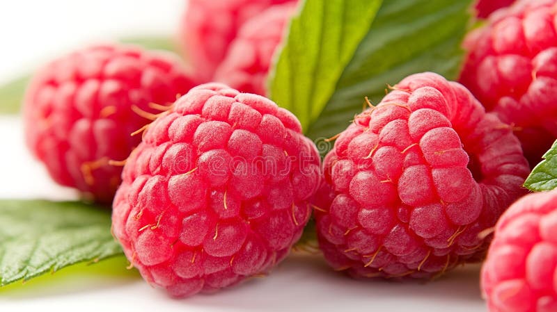 Generative AI Fresh Raspberry Berries with Green Mint Leaves on White ...