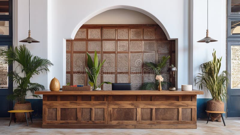 Generative AI, Front Desk of Boho Hotel, Reception Stock Image - Image ...