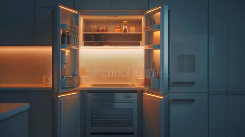 Generative AI Front View of Built in New Fridge with Open Door Empty ...
