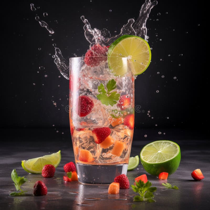 Generative AI. Fruit Mojito Cocktail with Splash and Ice Stock ... Generative AI. Fruit Mojito Cocktail with Splash and Ice Stock ...