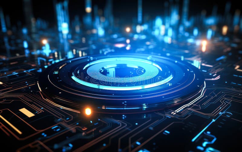 Futuristic Blue Digital HUD Interface with Glowing Cyber Circuit ...