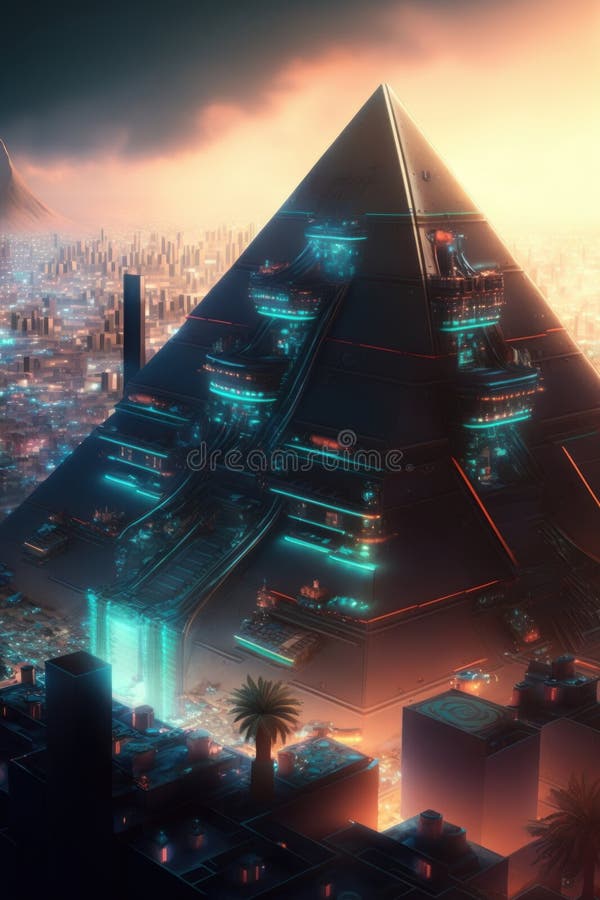 Generative AI of a Futuristic City in the Form of a Pyramid Stock ...
