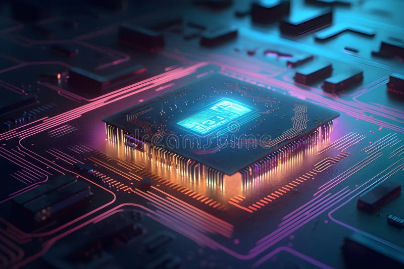Generative AI. Futuristic Neon Microchip Circuit Board 3D Rendering ... Generative AI. Futuristic Neon Microchip Circuit Board 3D Rendering ...
