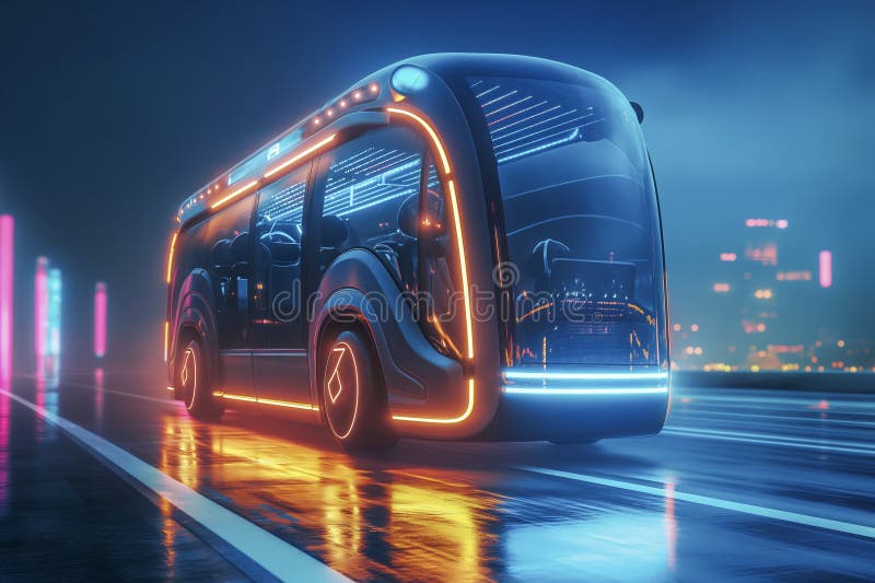 Futuristic Self-driving Electric Bus High Technology Stock Illustration ...