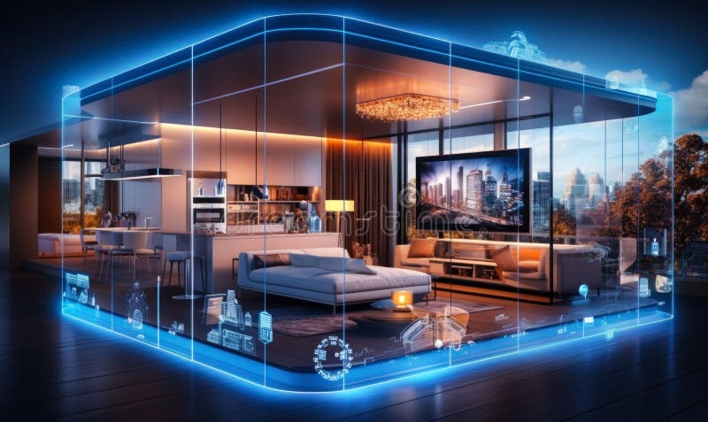 Futuristic Smart Home Interior with Advanced Digital Interface ...
