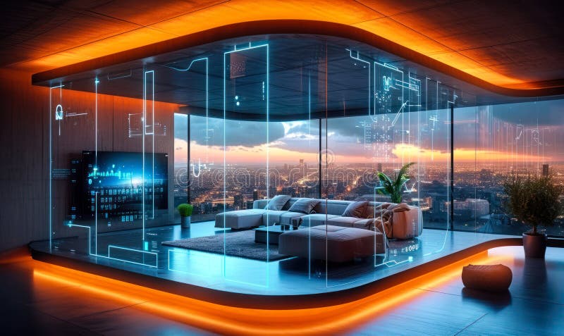 Futuristic Smart Home Interior with Advanced Digital Interface ...