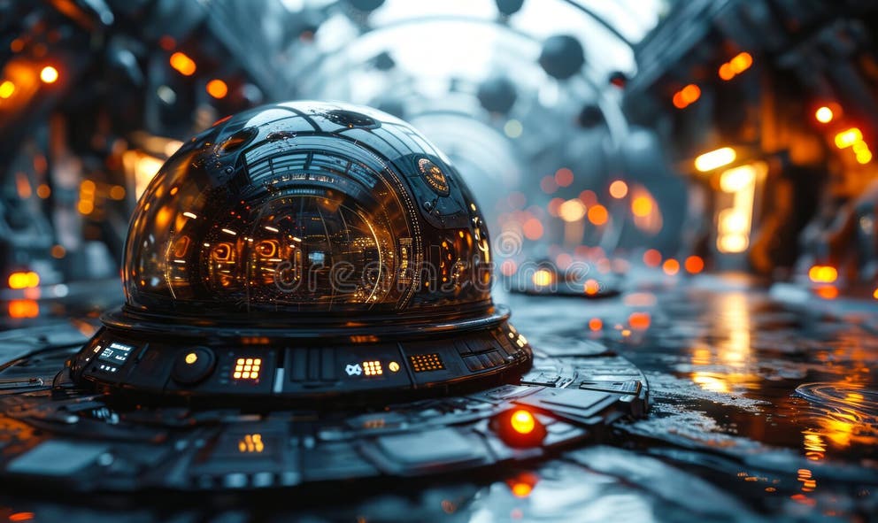 Futuristic Spherical Device with Intricate Patterns Glowing on a Dark ...