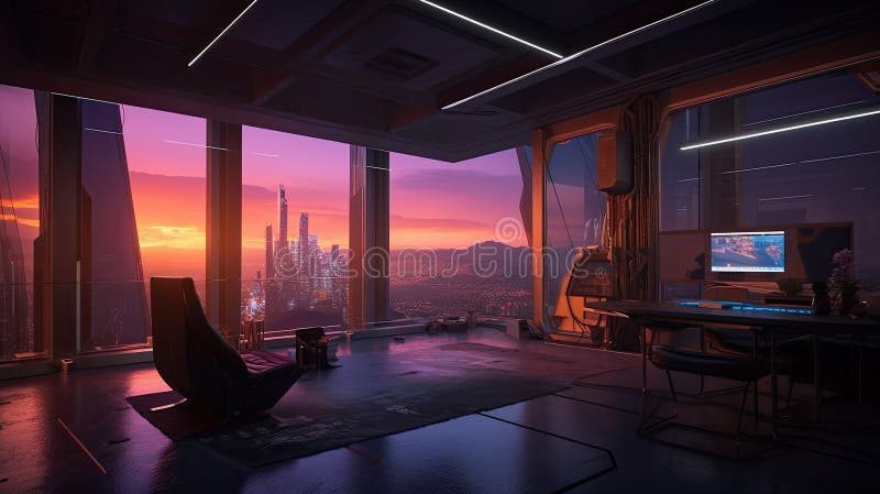 Generative AI of a Gaming Room with a Beautiful View of the City Stock ...
