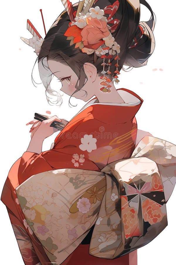 Generative Ai. Geisha Anime Illustration Stock Illustration ...