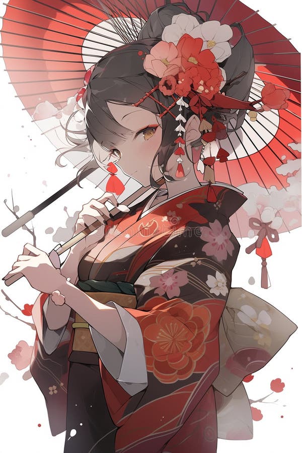 Generative Ai. Geisha Anime Illustration Stock Illustration ...