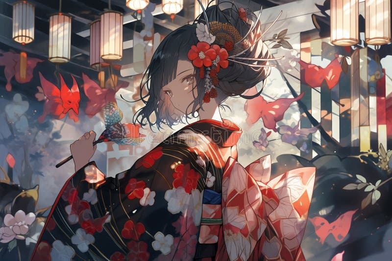 Generative Ai. Geisha Anime Illustration Stock Illustration ...