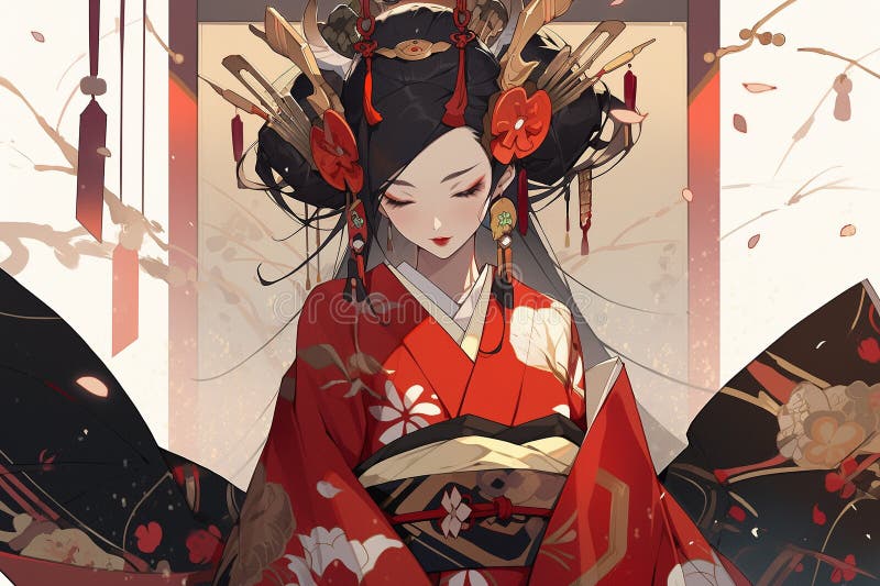 Generative Ai. Geisha Anime Illustration Stock Illustration ...