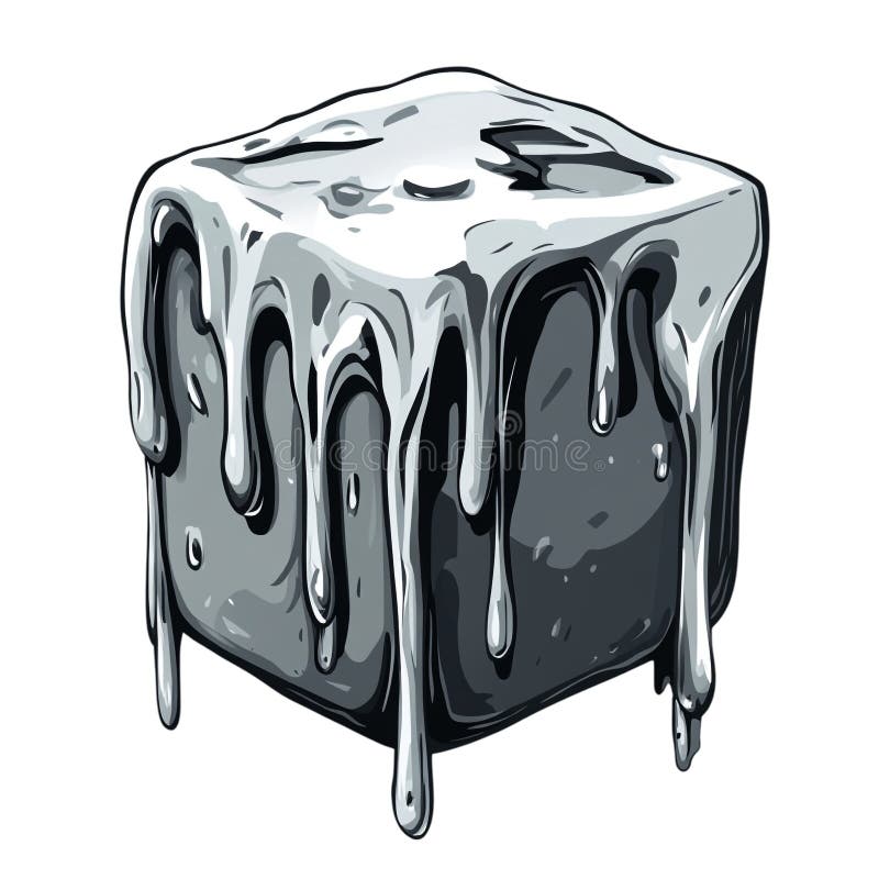 Melted Silver Cube Dripping Slowly Surreal Art Stock Illustration ...