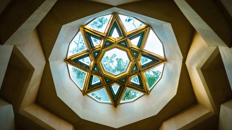 Generative AI Geometric Glass Ceiling with Star Pattern Framing Tree ...