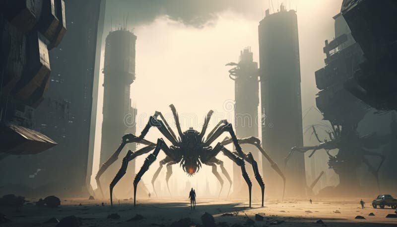 Generative AI of a Giant Spiders Attacking a Futuristic City Stock ...