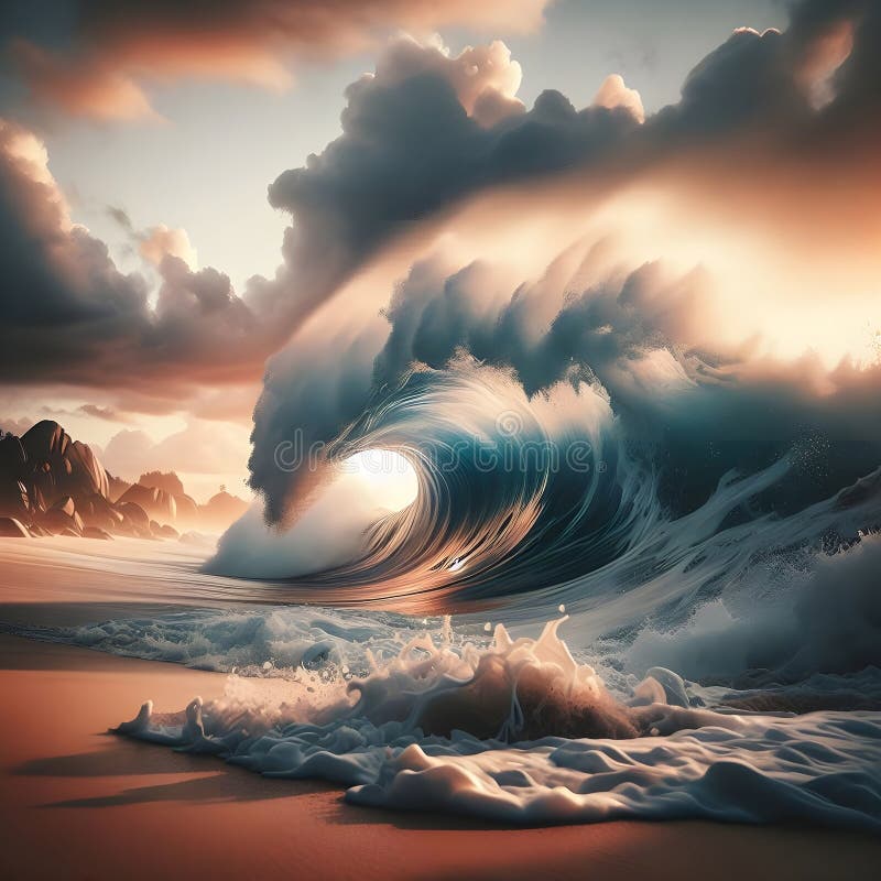 Generative AI Giant Wave Hits the Shore Stock Illustration ...