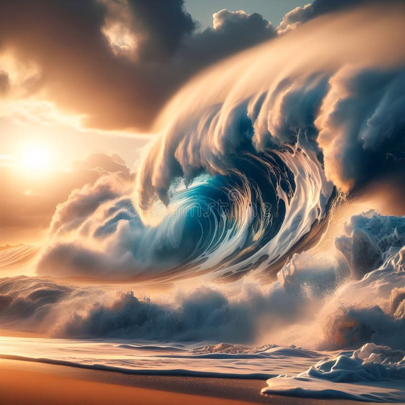 Generative AI Giant Wave Hits the Shore Stock Illustration ...