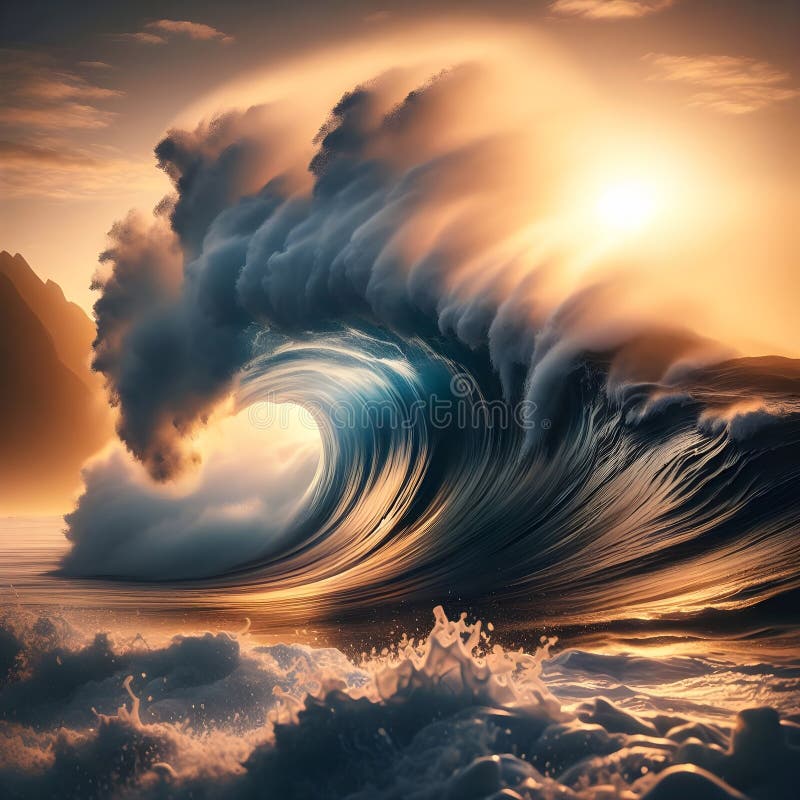 Generative AI Giant Wave Hits the Shore Stock Illustration ...