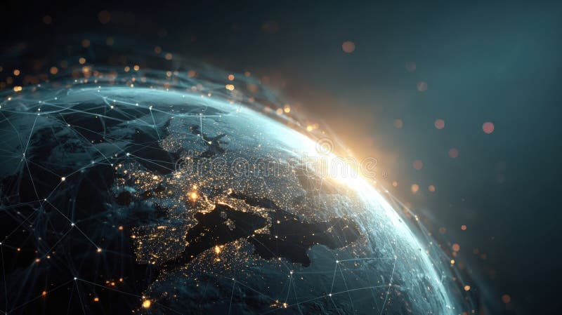 Generative AI Global Connectivity Network Visualizing Data Transmission and Interconnected ...