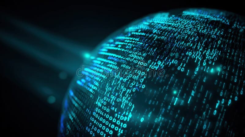 Generative AI Global Digital Sphere a HighTech Visualization of Data Flow and Binary Code ...