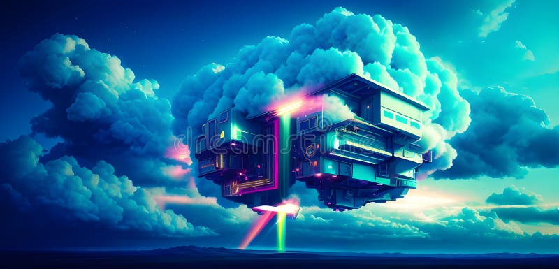 Illustration Concept of Cloud Computing Service Future Data Storage Computing Power Generative ...