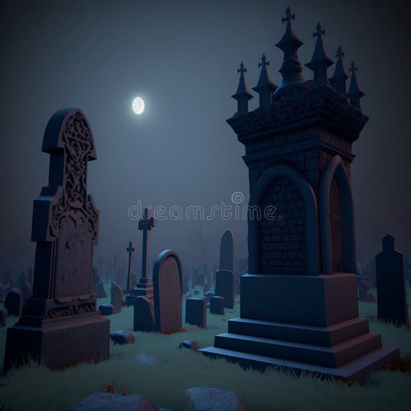 GENERATIVE AI, GENERATIVE, AI, Graveyard at Night in a Terrifying ...