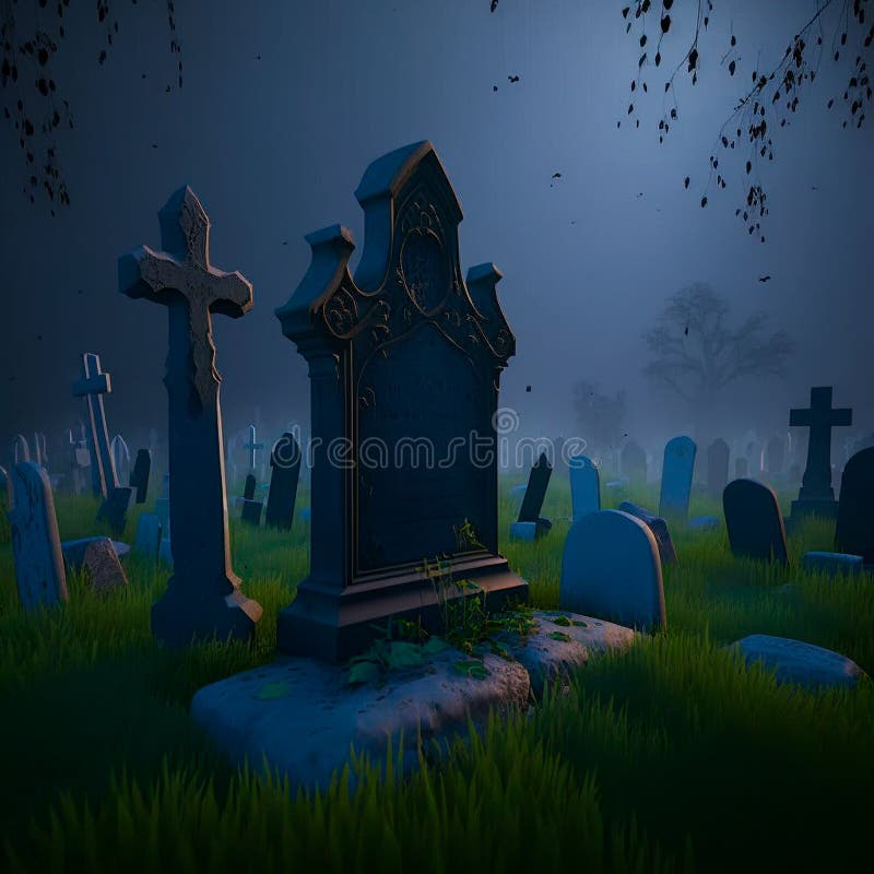 GENERATIVE AI, GENERATIVE, AI, Graveyard at Night in a Terrifying ...