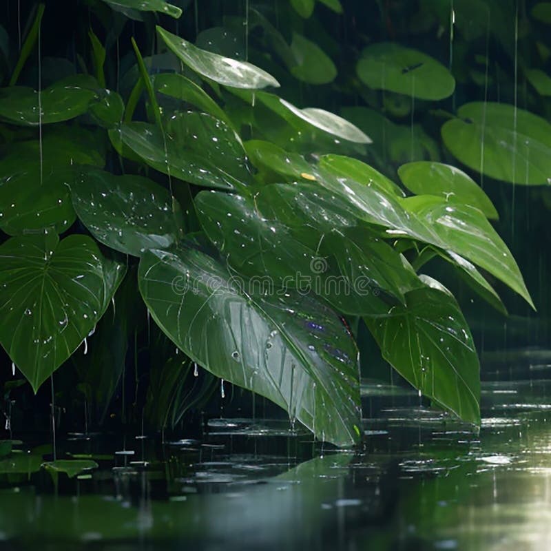 Green Plants Hit by Heavy Rain Stock Illustration - Illustration of ...