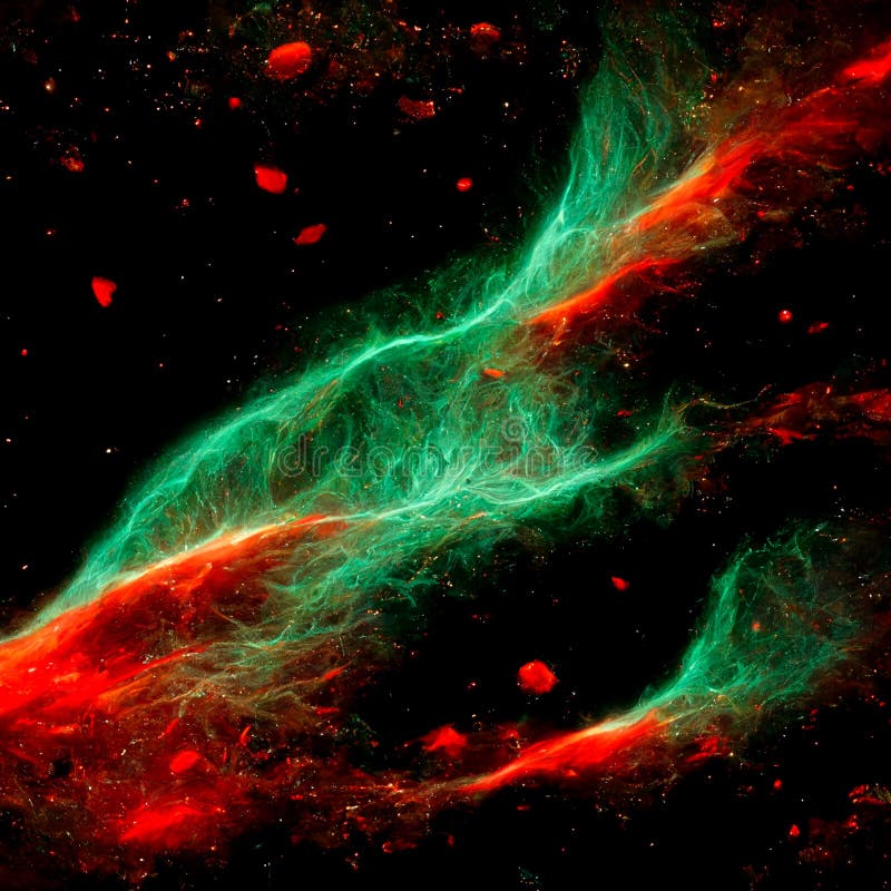 GENERATIVE AI, GENERATIVE, AI, Green and Red Outer Space Nebula Stock ...