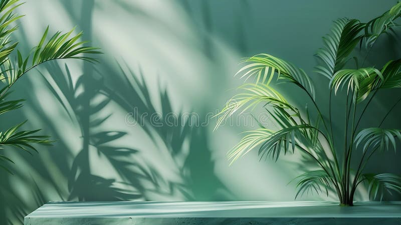 Generative AI Green Shadow Backdrop Background Product 3d Bg Light Leaf ...