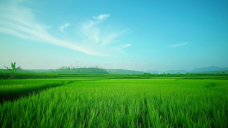 Generative AI Green Terraced Rice Fields Over Blue Sky Business Concept ...