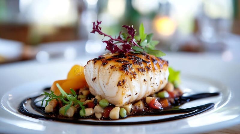 Generative AI Grilled Cod Fillet on Elegant Plate with Vegetables and ...
