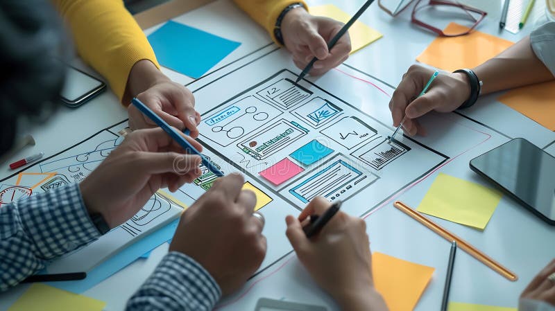 Generative AI Group of Designers Draw a Ux Website To Develop a Mobile ...
