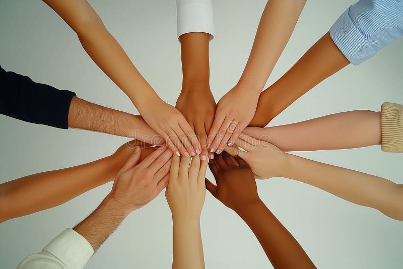 Generative AI Group of Hands Stack Together To Demonstrate Unity and ...