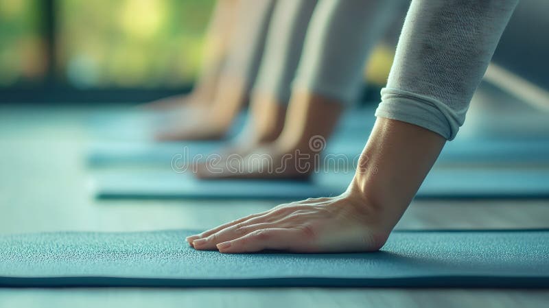 Generative AI Group Yoga Class Practicing Plank Pose Indoors with Focus ...
