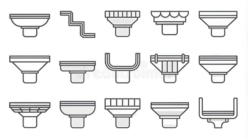 Gutter Icons Set Outline Set Of Gutter Vector Icons For Web Design Isolated On White Background