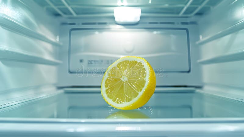 Generative AI Half a Lemon in the Tray of an Empty Open Fridge Open ...